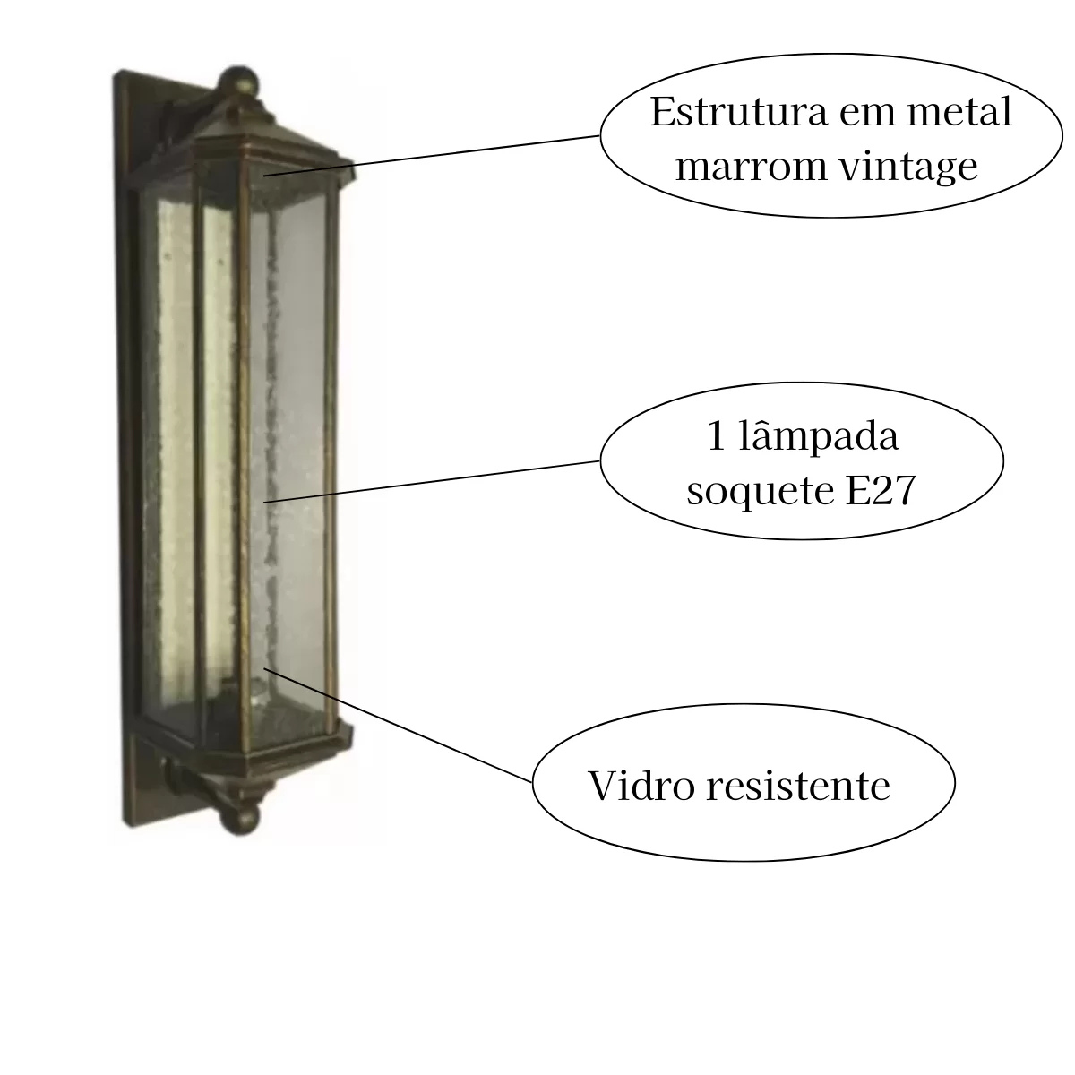 Arandela Colonial Vintage Em Metal E Vidro 1L E27 – VentaBrasil